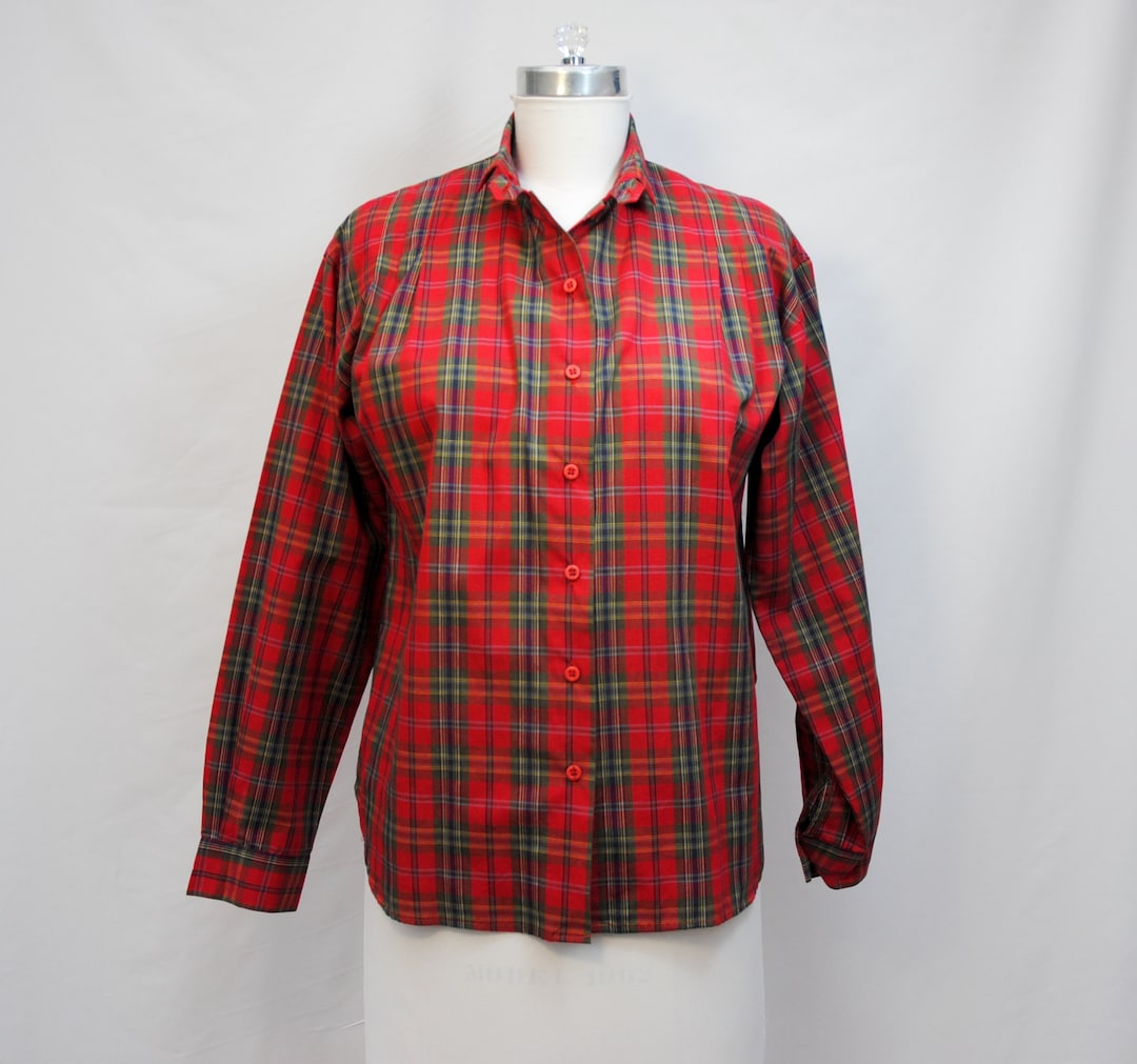1980s Villager Plaid Blouse, Red Plaid Button up Shirt, Bust 40 ...