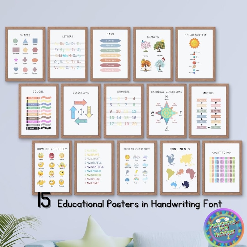 Educational Posters, 15 Homeschool Prints, Montessori Classroom Decor ...