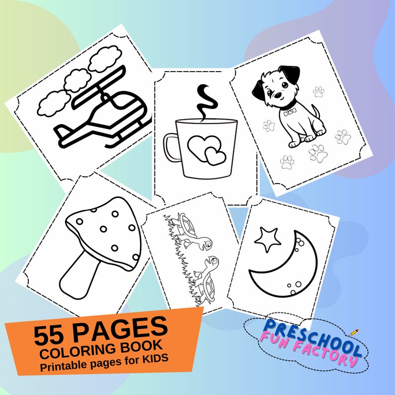 55 Easy Coloring Pages for Kids, Simple Printable Coloring Book, Fun ...