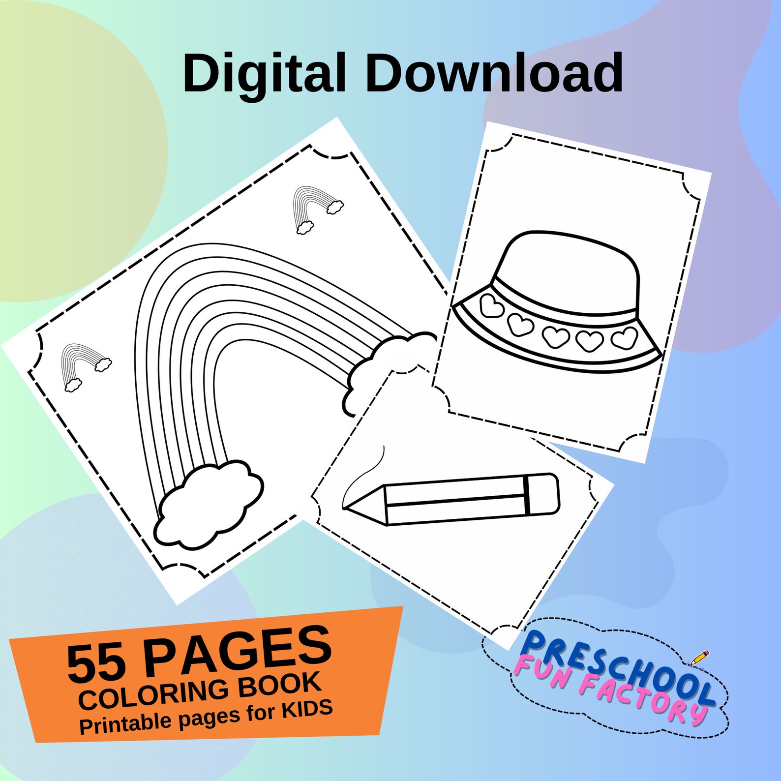 55 Easy Coloring Pages for Kids, Simple Printable Coloring Book, Fun ...