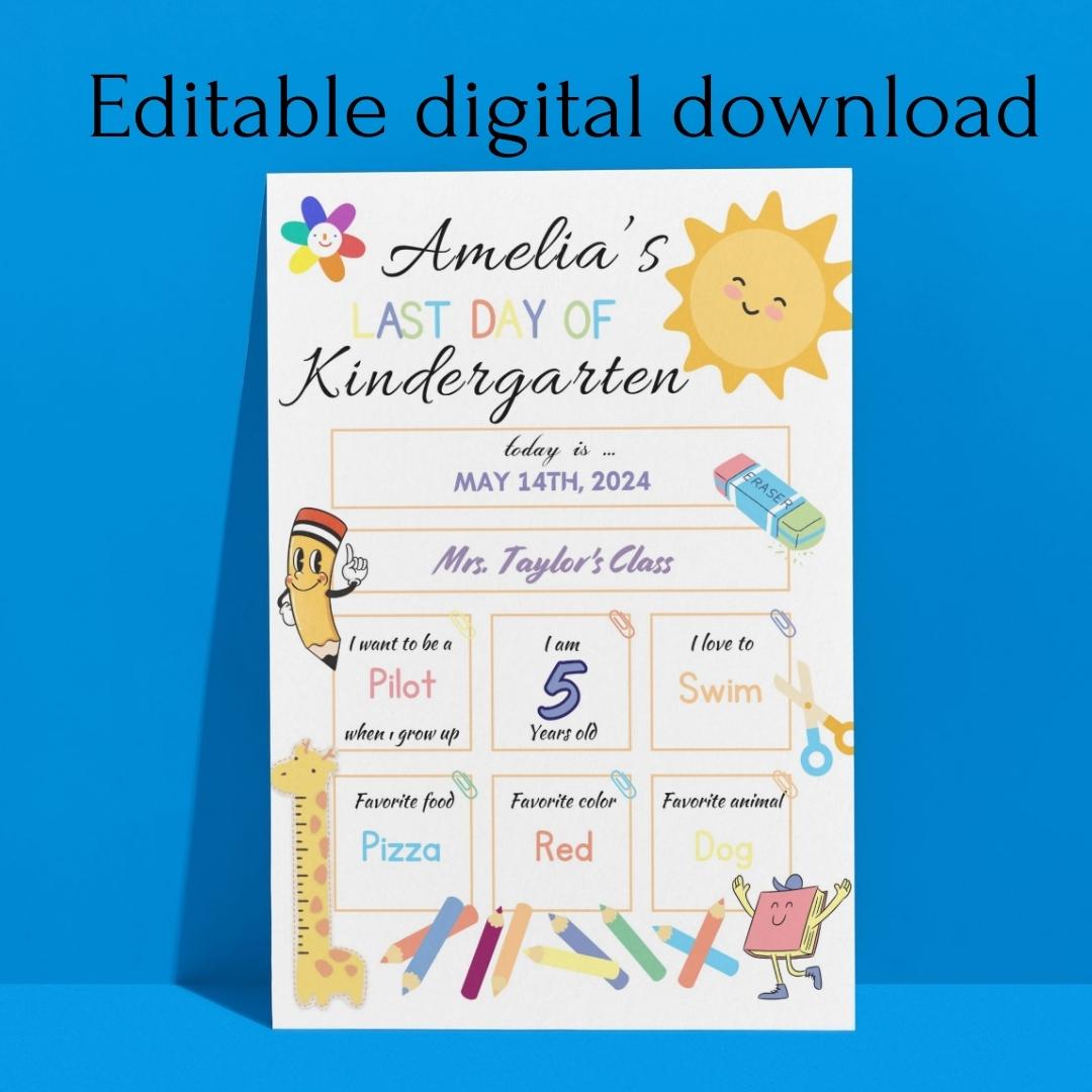 Editable First Day of School Sign, Last Day Printable, Back to School ...