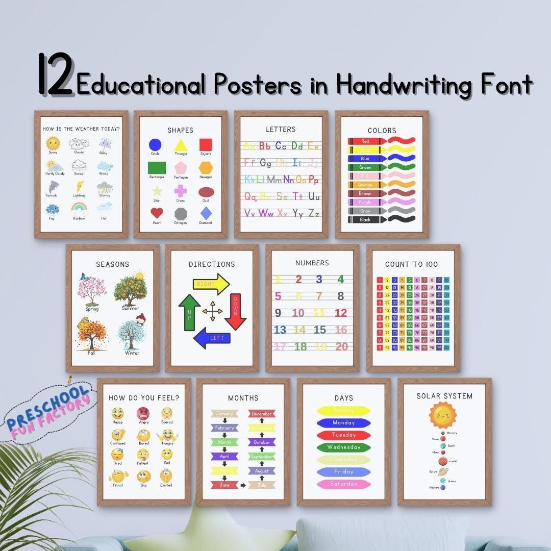 Educational Posters Set - 12 Homeschool Prints, Montessori Classroom ...