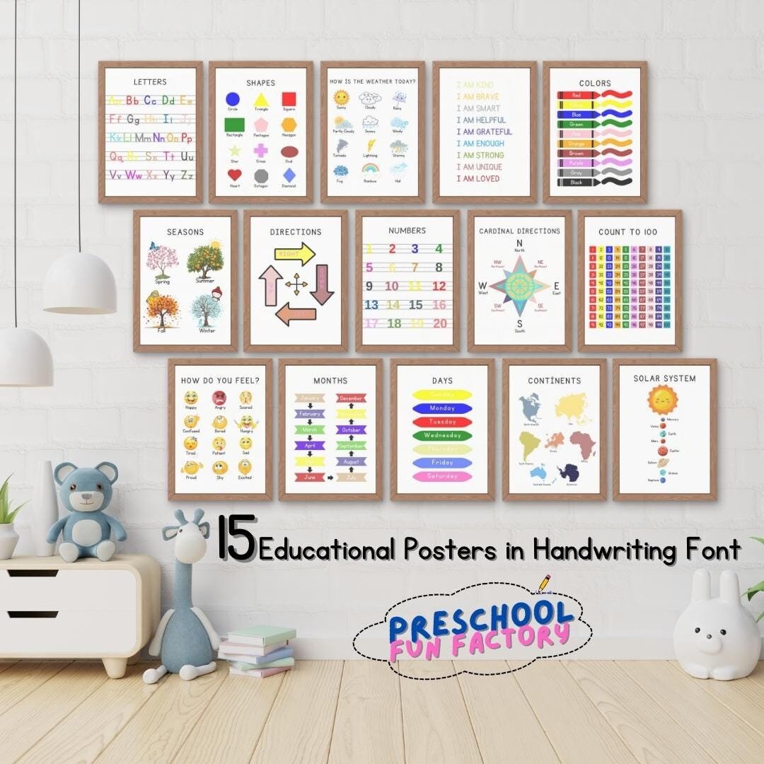 Educational Posters Set - 15 Homeschool Prints, Montessori Classroom ...