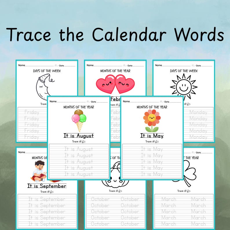 Preschool Tracing Worksheets for Kids – Days, Months & Seasons ...