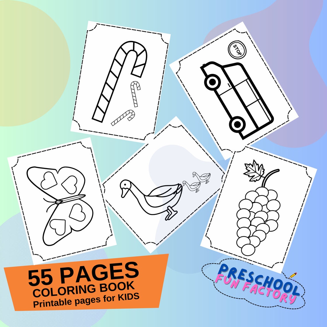 55 Easy Coloring Pages for Kids, Simple Printable Coloring Book, Fun ...