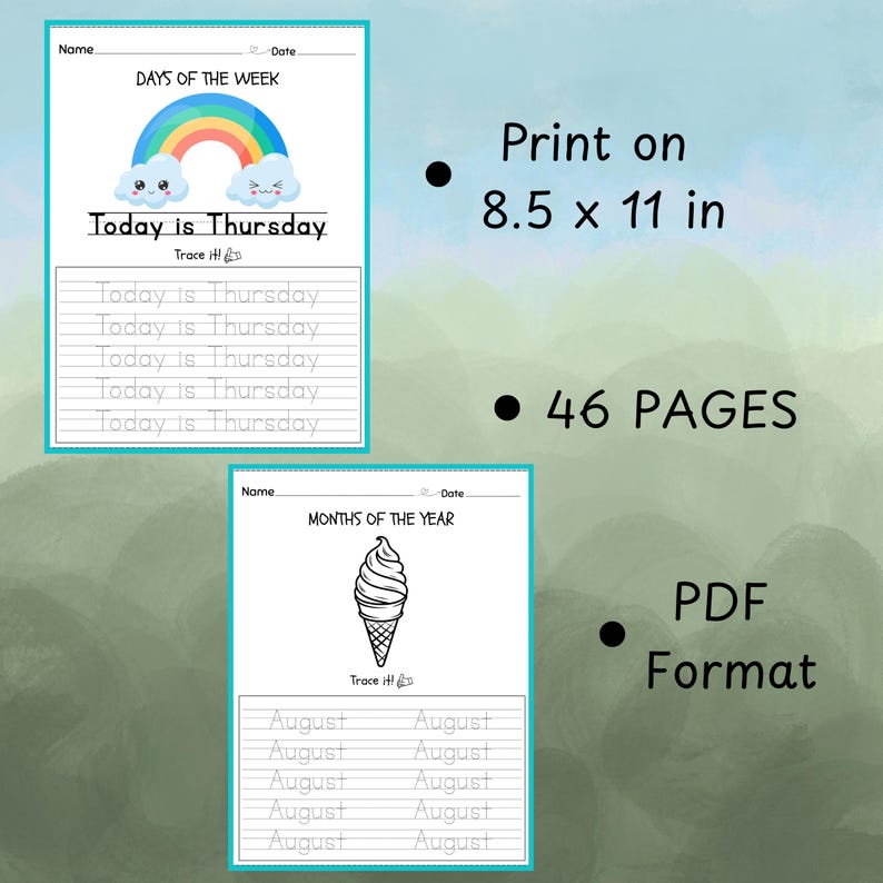 Preschool Tracing Worksheets for Kids – Days, Months & Seasons ...