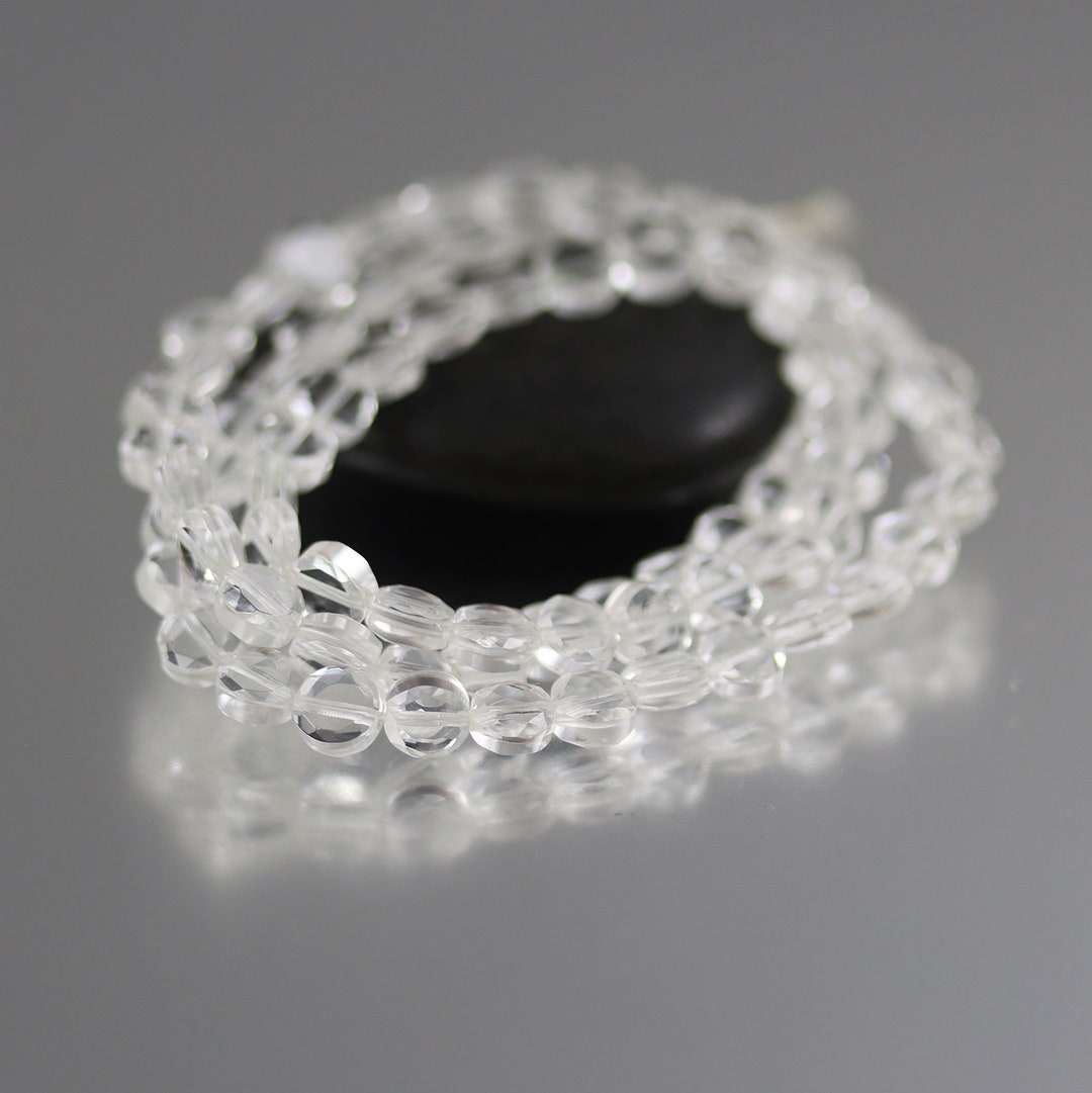 Crystal Quartz Faceted Coin Beads Full Strand Rock Quartz Coin Beads ...