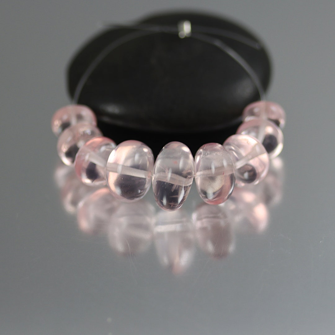 Gem Rose Quartz Smooth Rondelles 7.5 to 11.5 Mm Rose Quartz Beads Set ...