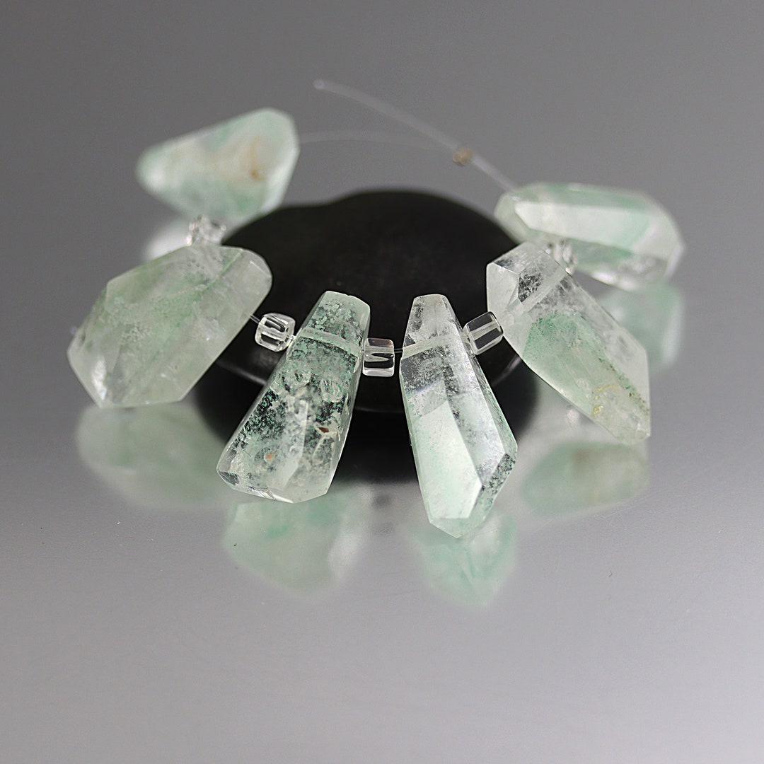 Green Phantom Quartz Point Briolette Beads Set of 6 Phantom Quartz Bead ...