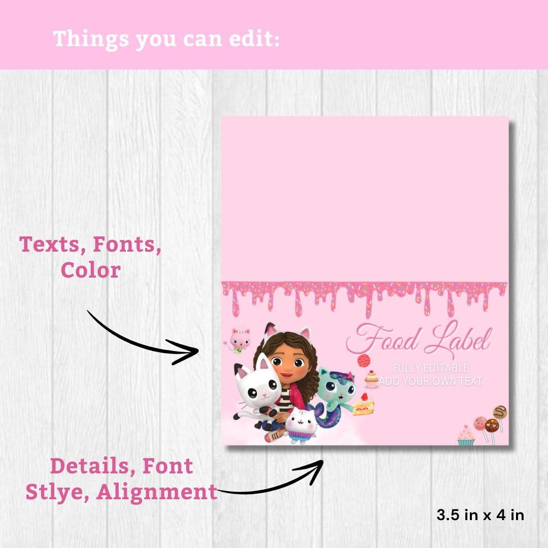 Editable Gabby Dollhouse Girl Birthday Food Label. Gabby Dollhouse Food ...