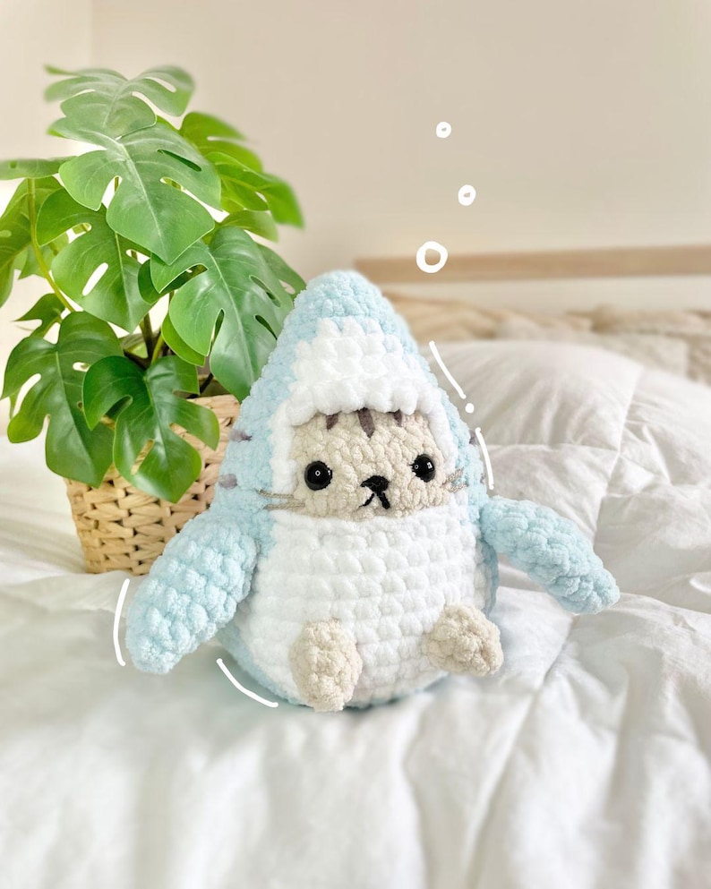 Kitty in a Shark Costume Crochet Plushie PDF Pattern | Amigurumi, Cat ...