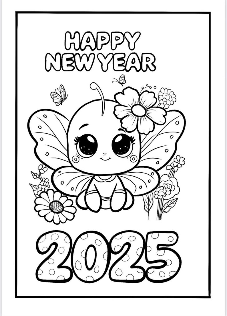 10 New Year Coloring Pages, 2025 Coloring Book, Printable PDF Book for ...