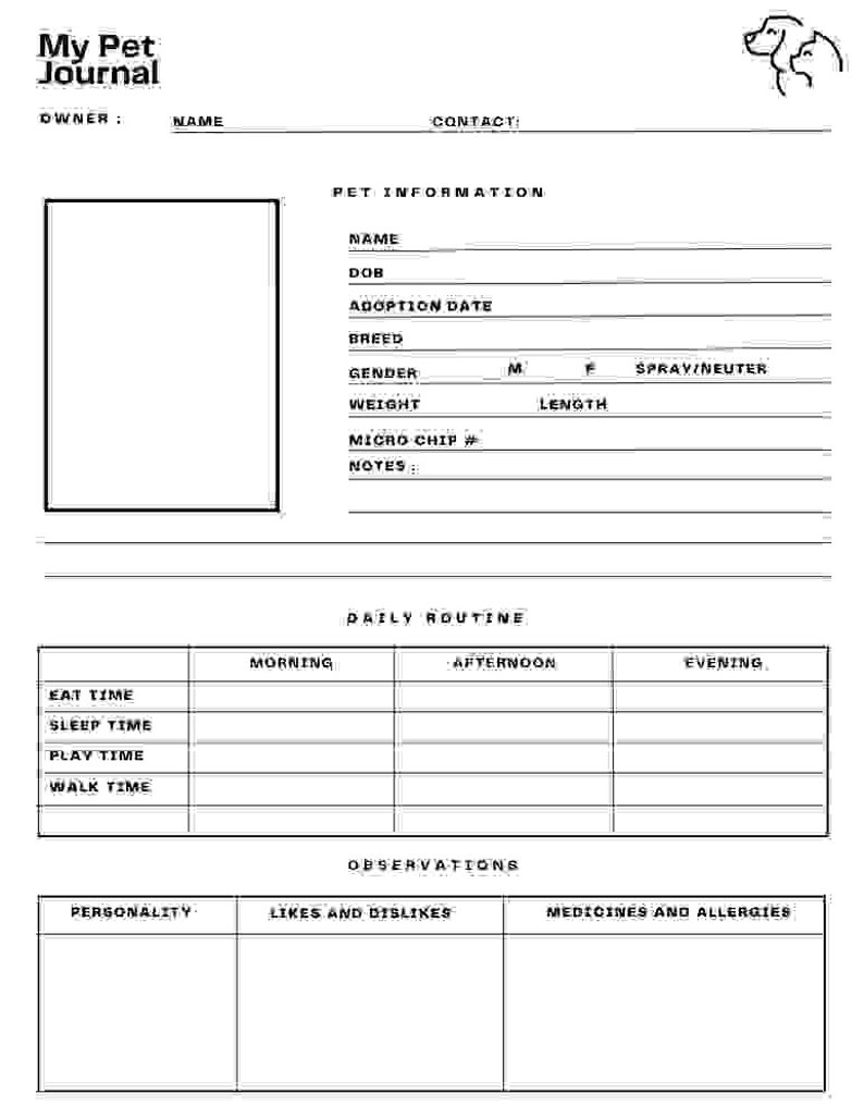 2-page Digital Pet Health Journal Templates. Printable. Pet Sitter ...