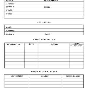 2-page Digital Pet Health Journal Templates. Printable. Pet Sitter ...
