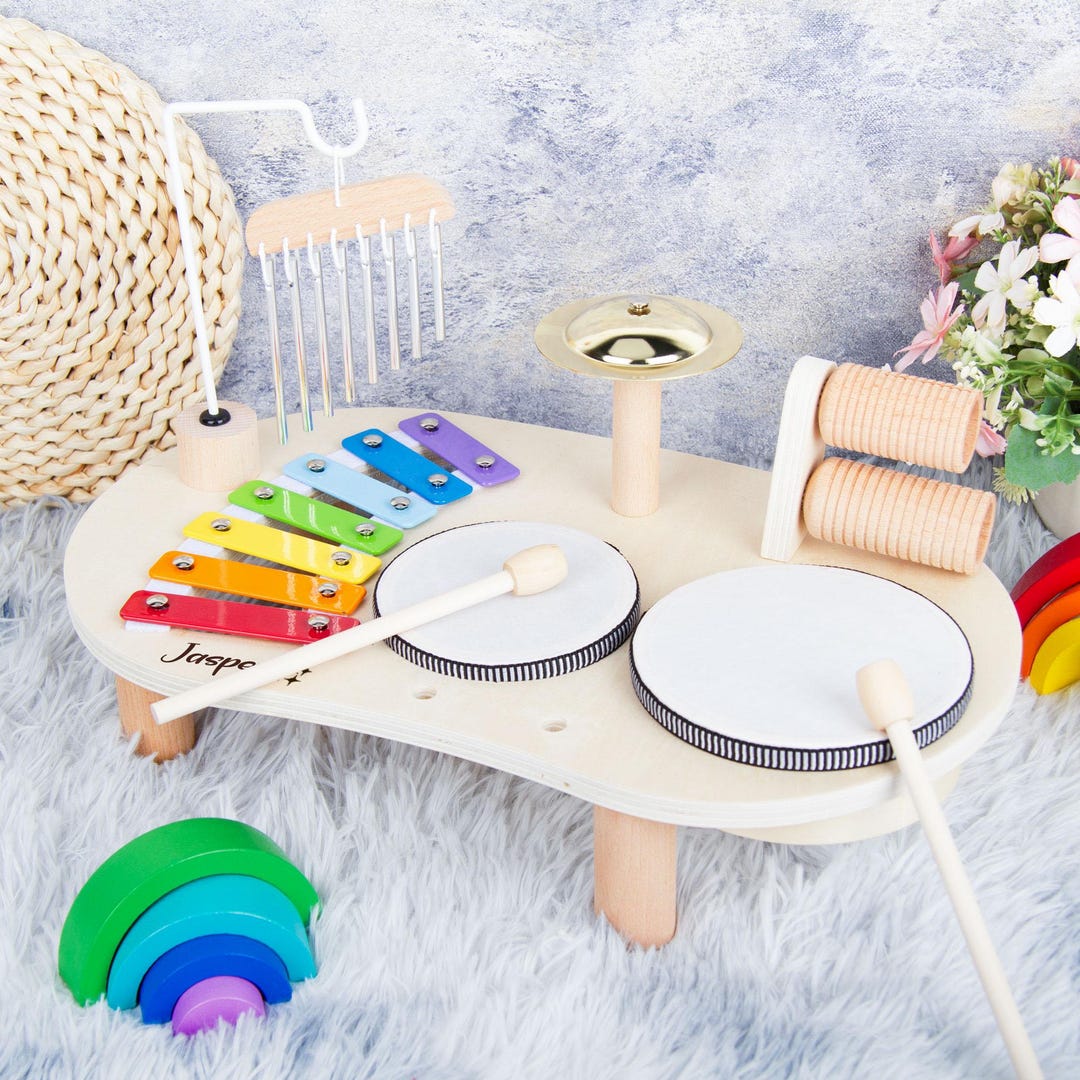 Custom Engraved Wooden Piano & Drum Set – Personalized Musical Toy for ...