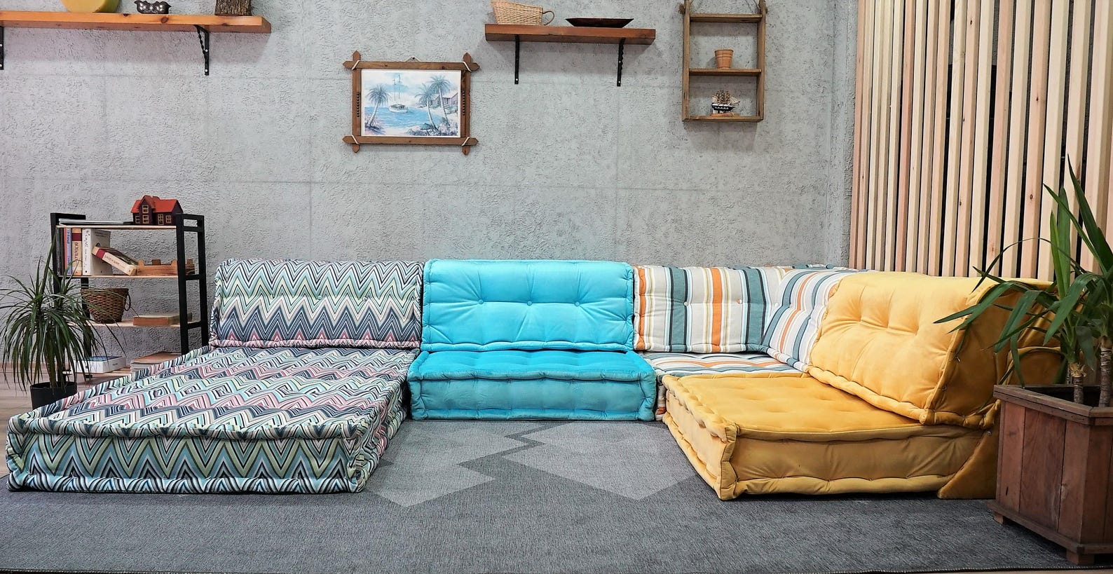 Velvet Floor Pillow Seating Set: Customizable Modular Couch, Mah Jong ...