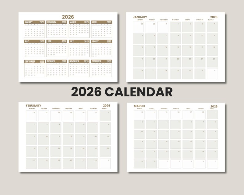 Minimalist 2026 Printable Calendar | Simple Aesthetic Wall Planner ...