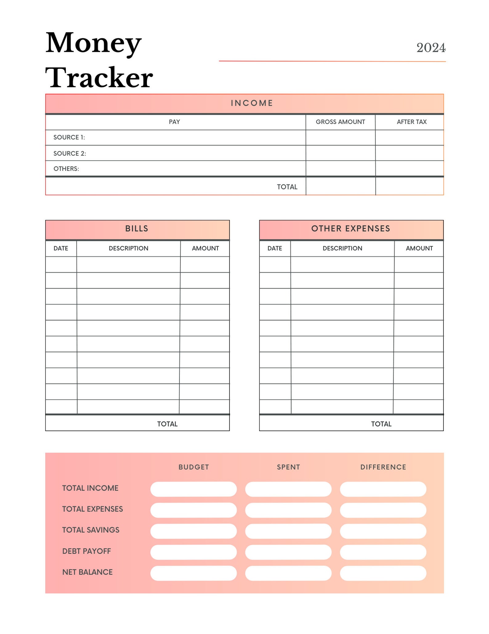 Money Tracker, Downloadable Pdf, Downloadable File - Etsy