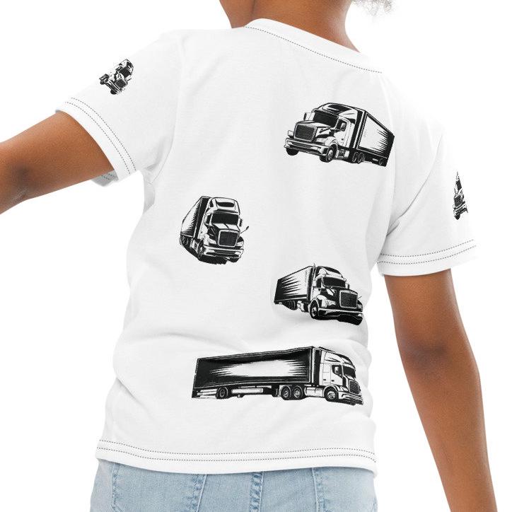 Trucks, Trucking, Trucker, All Over Trucks Print Kids Tee, Trucking ...