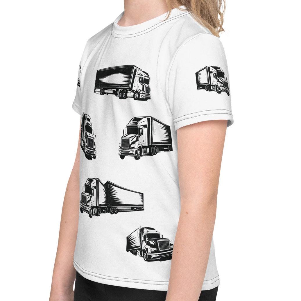 Trucks, Trucking, Trucker, All Over Trucks Print Kids Tee, Trucking ...