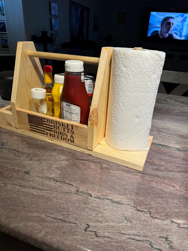 BBQ Caddy With Bottle Opener and Paper Towel Holder - Etsy