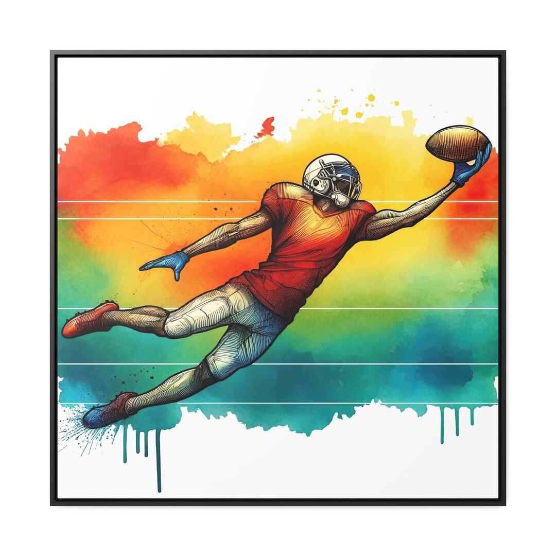 Canvas Wall Art, Football Player Diving Catch, Sports Decor, Colorful ...