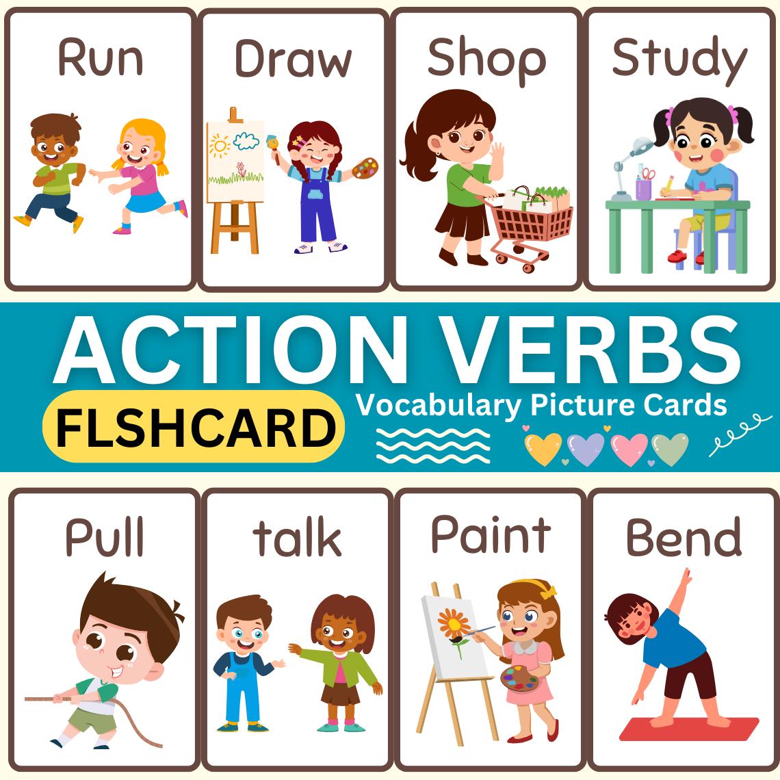 64 Printable Action Verbs Flashcards Speech Therapy ESL Vocabulary ...