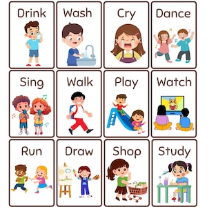 64 Printable Action Verbs Flashcards Speech Therapy ESL Vocabulary ...