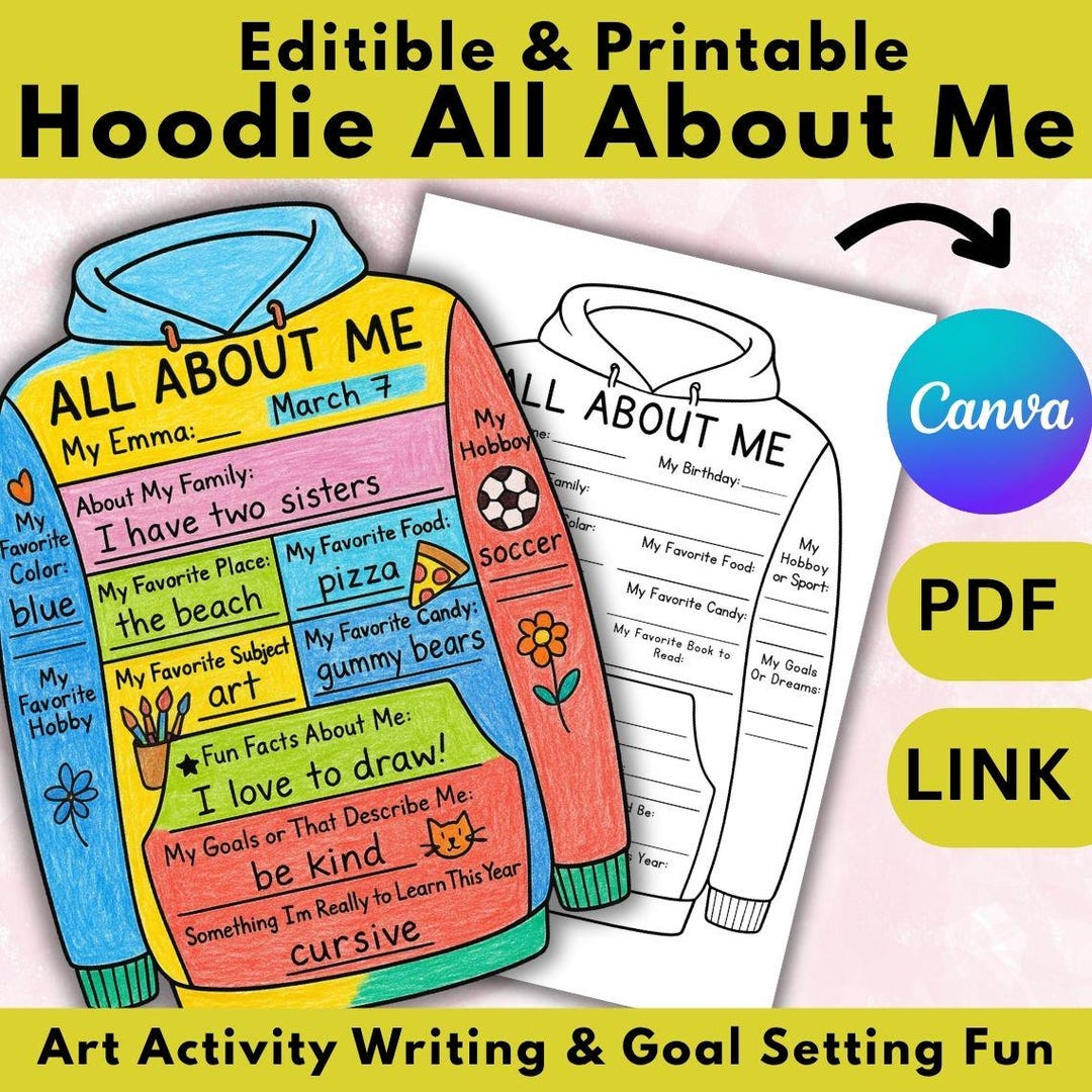 All About Me Hoodie Worksheet: Back to School Icebreaker Art Activity ...