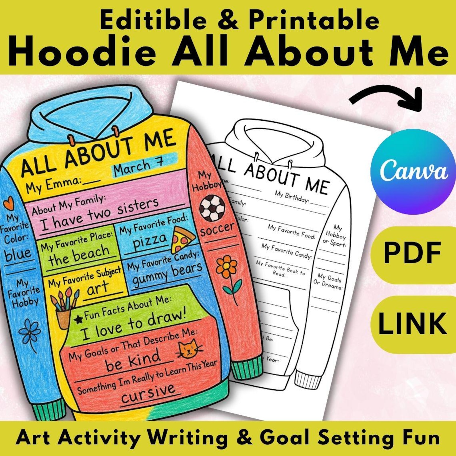 All About Me Hoodie Worksheet: Back to School Icebreaker Art Activity ...