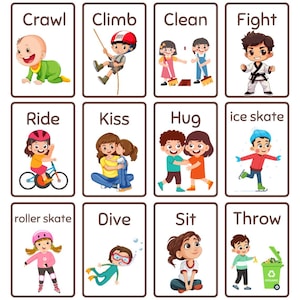 64 Printable Action Verbs Flashcards Speech Therapy ESL Vocabulary ...
