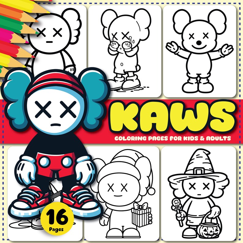 Cute 16 Printable Kaws Graffiti Coloring Pages Kids & Aduls, Bold and ...
