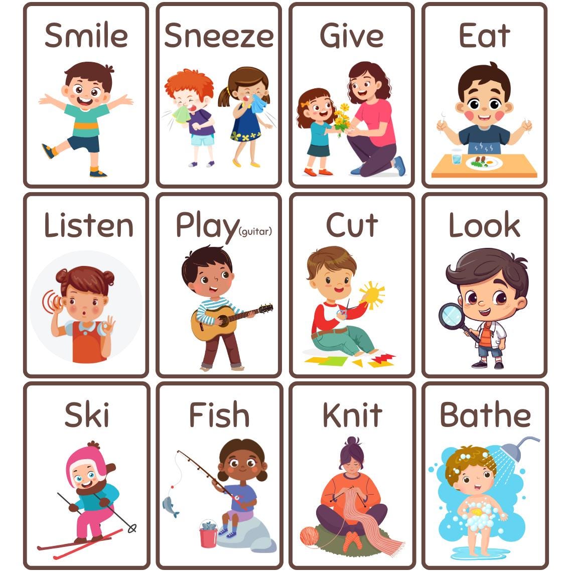 64 Printable Action Verbs Flashcards Speech Therapy ESL Vocabulary ...
