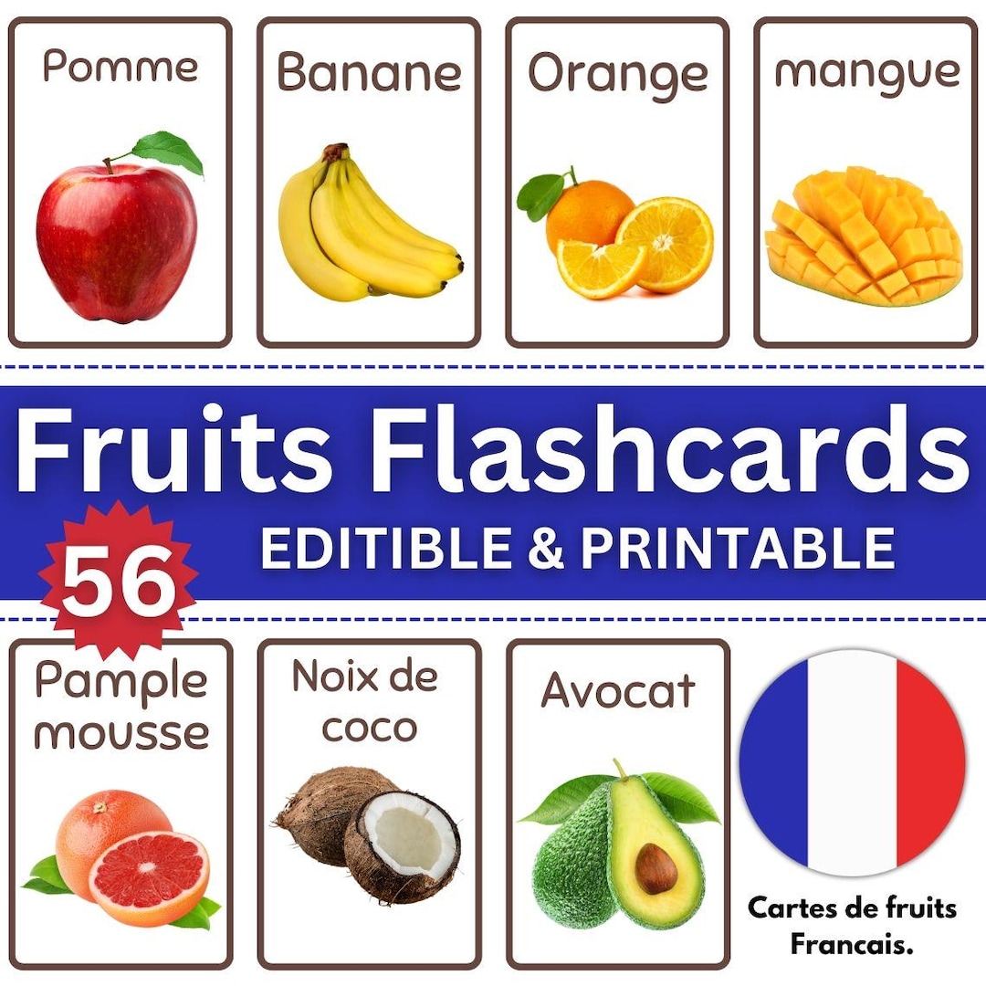 France Flashcard: 56 Printable and Editable Fruits Educational ...