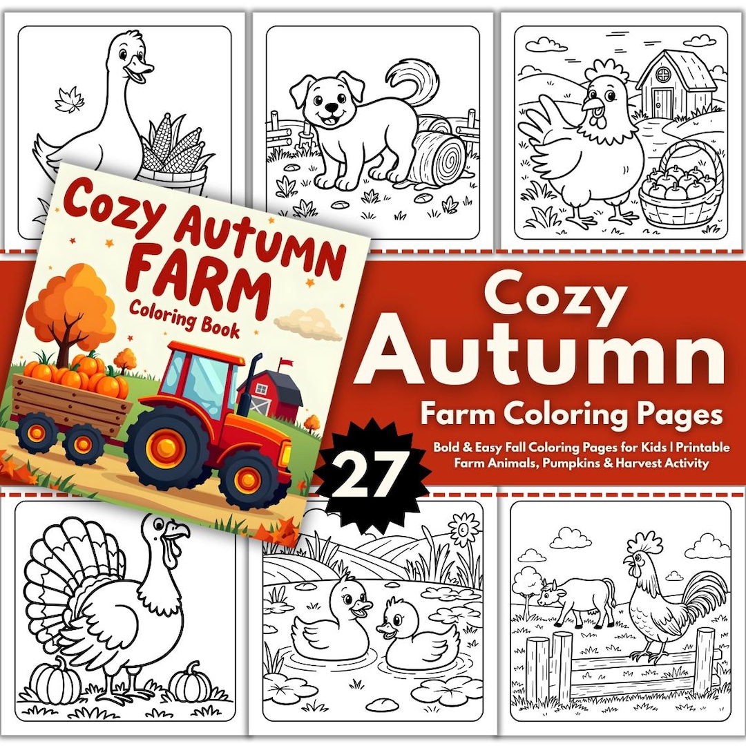 Autumn Farm Coloring Book: Bold & Easy Fall Activity (PDF Pattern) - Etsy