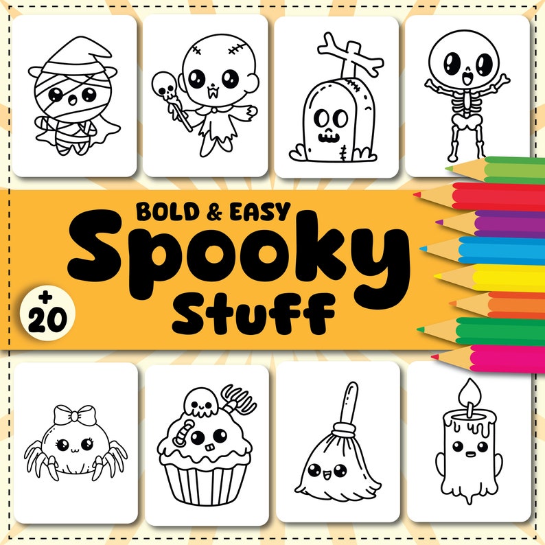 Cute Bold and Easy Spooky Stuff Coloring Pages for Kids & Adults ...