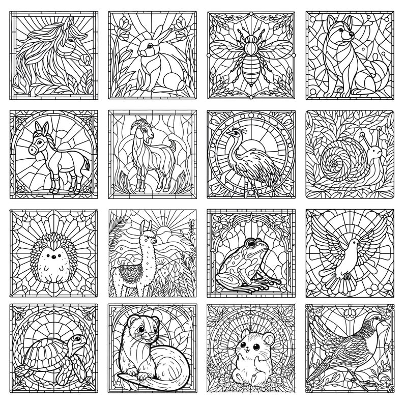 20 Printable Farm Animals Stained Glass Coloring Pages for Youngers and ...