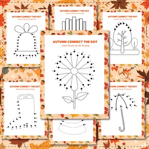 75 Printable Fall Autumn Dot to Dot Worksheet Coloring Book for Kids ...