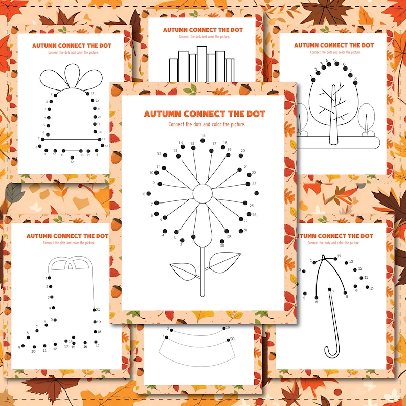 75 Printable Fall Autumn Dot to Dot Worksheet Coloring Book for Kids ...