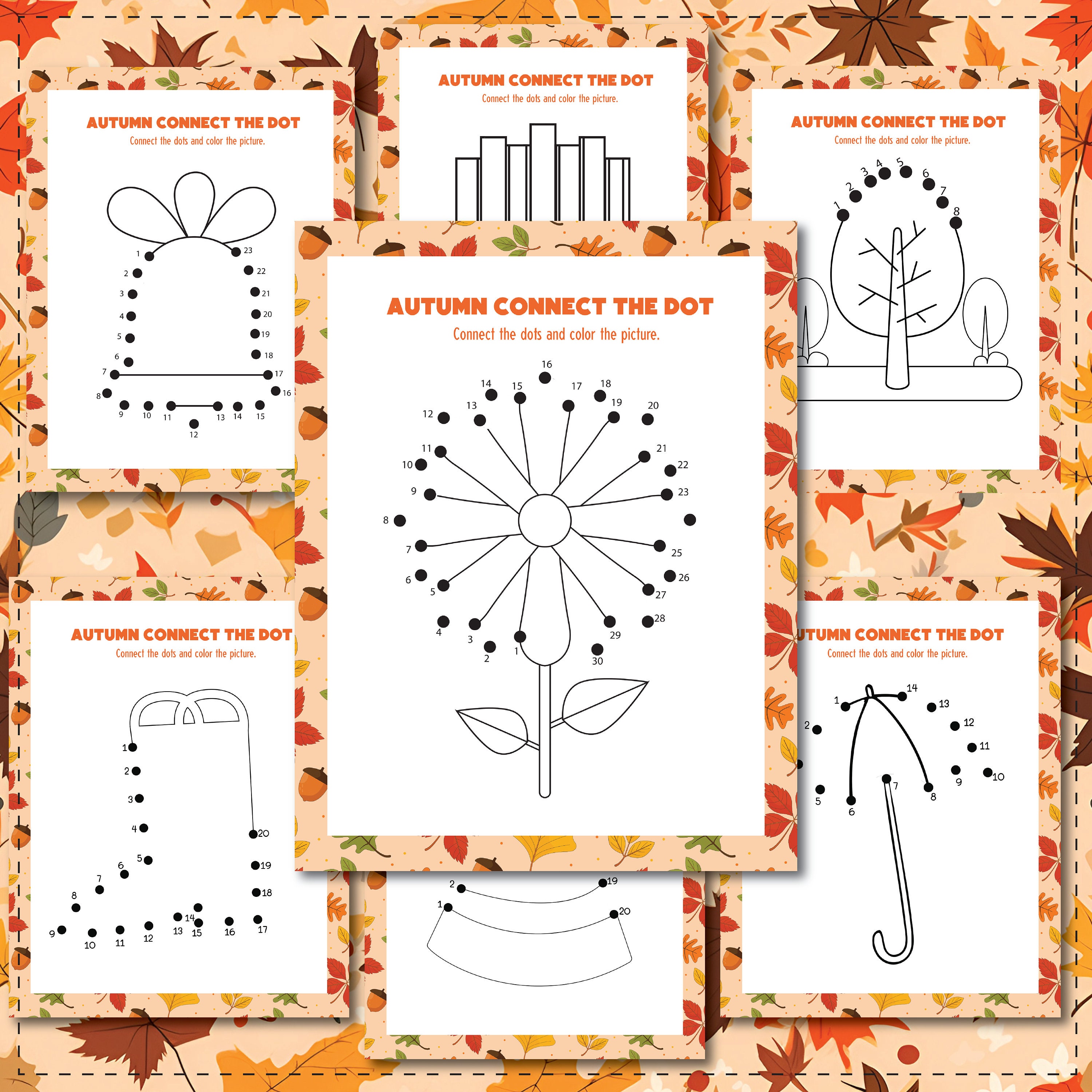 75 Printable Fall Autumn Dot to Dot Worksheet Coloring Book for Kids ...