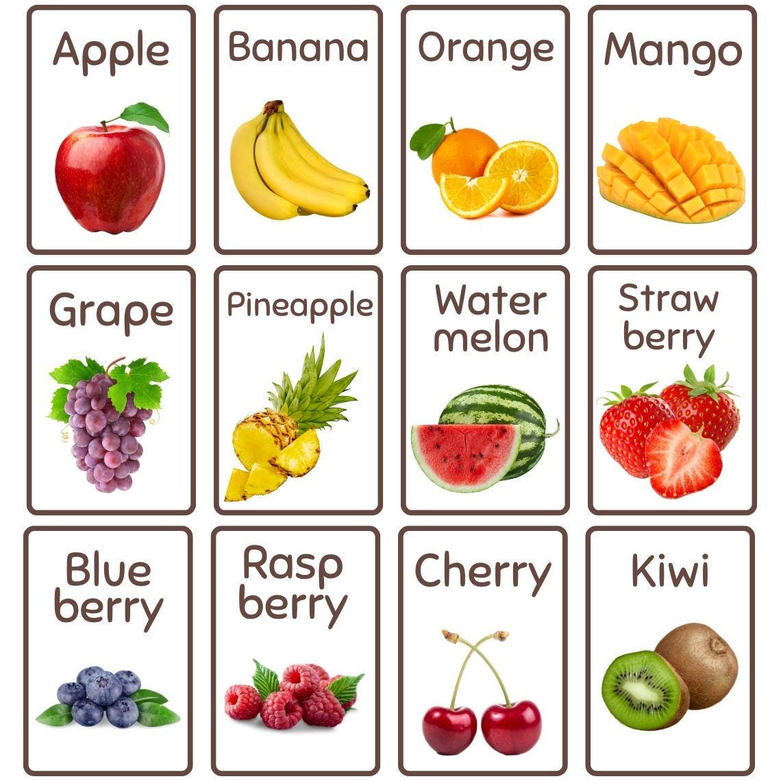 56 Printable and Editable Fruits (real Pictures) Educational Montessori ...