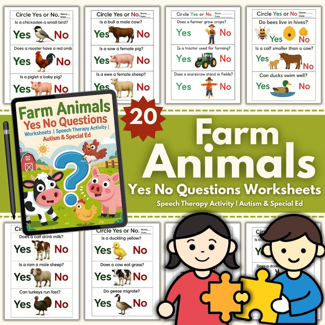 Farm Animals Yes No Questions Worksheets | Speech Therapy Activity ...