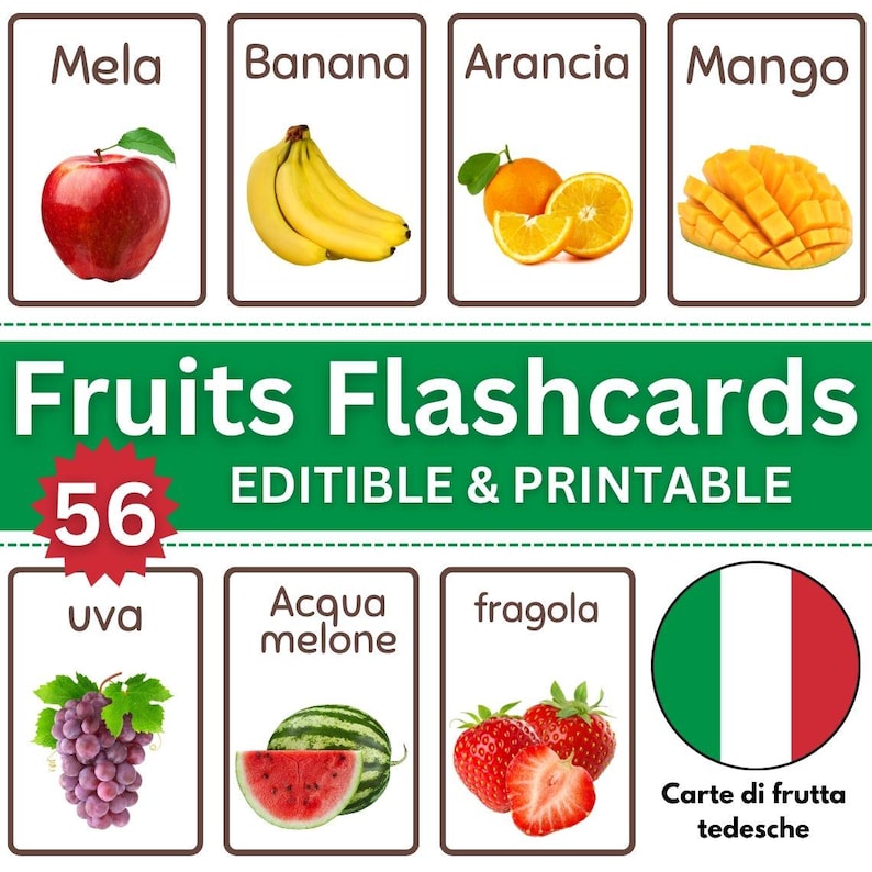 Italy Flashcard: 56 Printable and Editable Fruits Educational ...