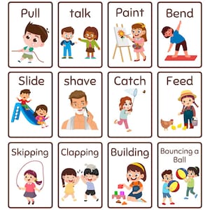 64 Printable Action Verbs Flashcards Speech Therapy ESL Vocabulary ...