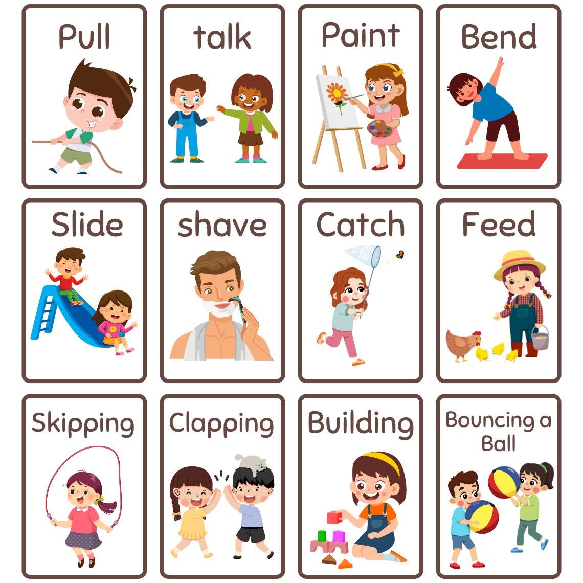 64 Printable Action Verbs Flashcards Speech Therapy ESL Vocabulary ...