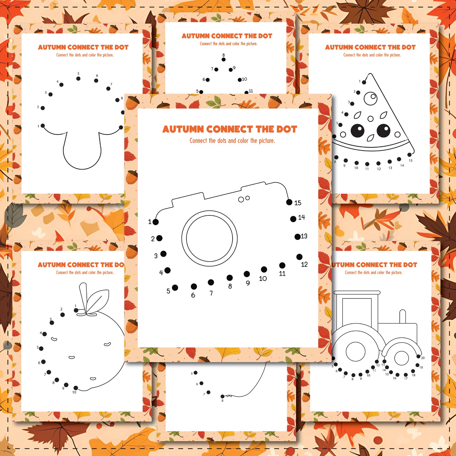 75 Printable Fall Autumn Dot to Dot Worksheet Coloring Book for Kids ...