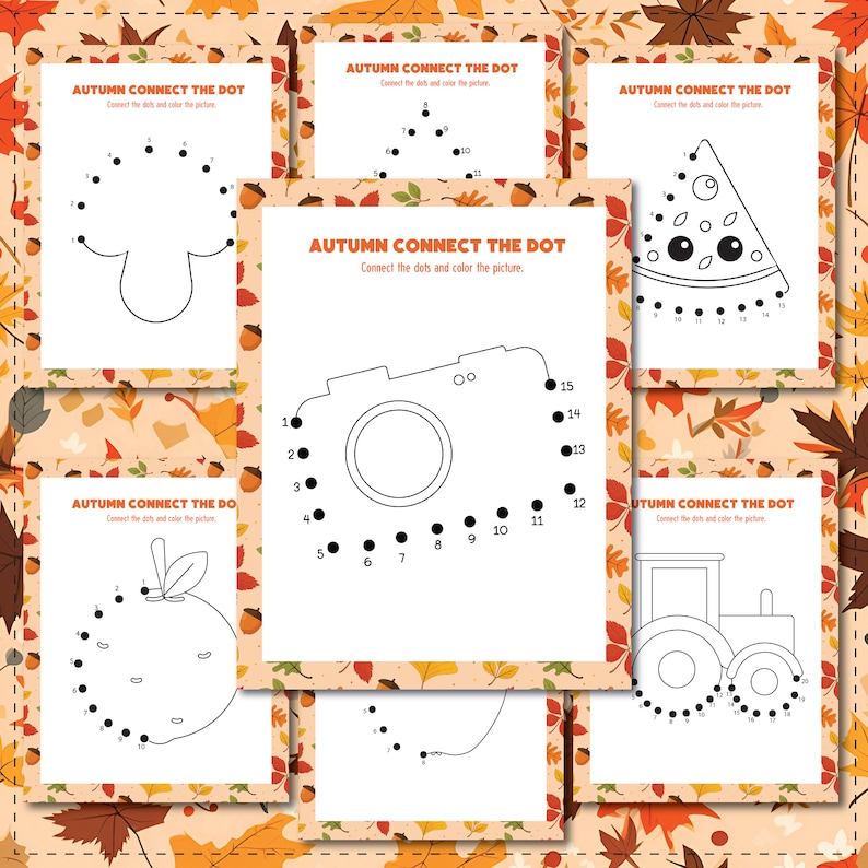 75 Printable Fall Autumn Dot to Dot Worksheet Coloring Book for Kids ...