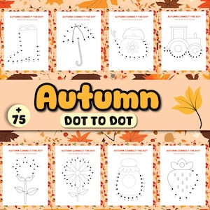 75 Printable Fall Autumn Dot to Dot Worksheet Coloring Book for Kids ...