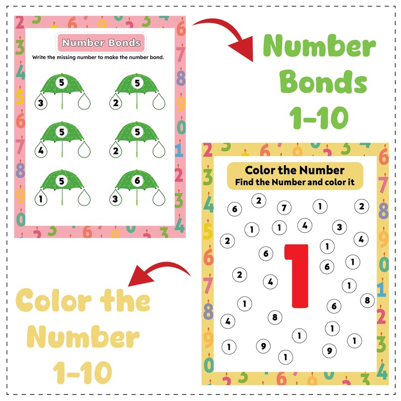 Back to School Printable Math Worksheet Activity Pages, Kindergarten ...