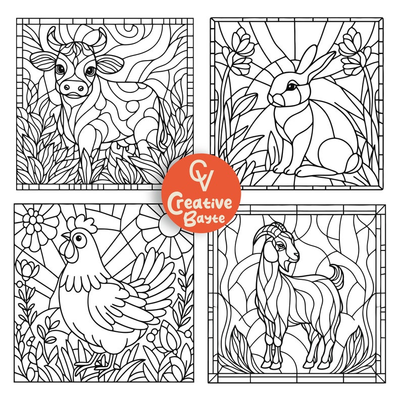 20 Printable Farm Animals Stained Glass Coloring Pages for Youngers and ...